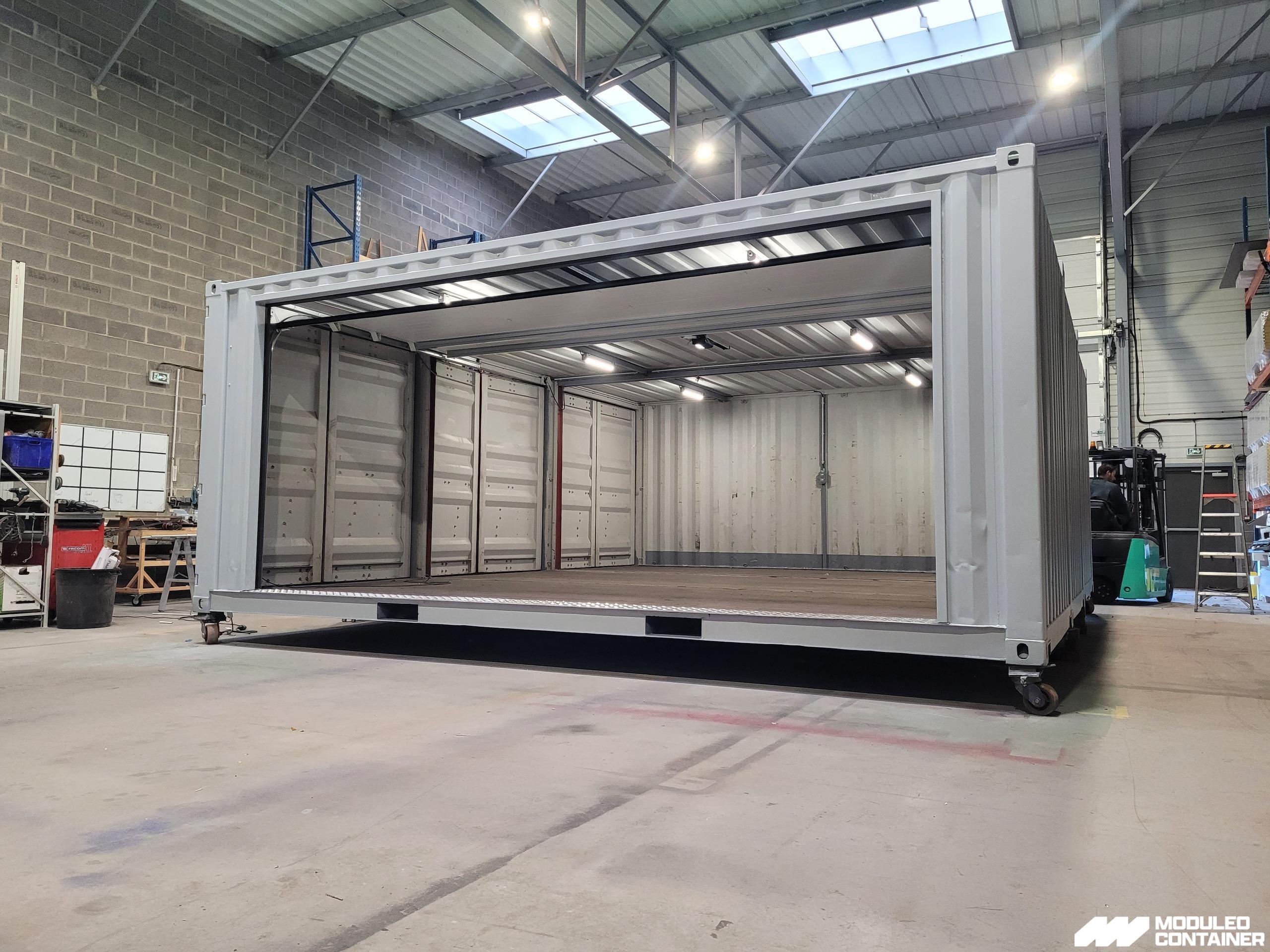 Garage containers 3 x 20ft - 45m² - Porte 500cm - Moduleo Container